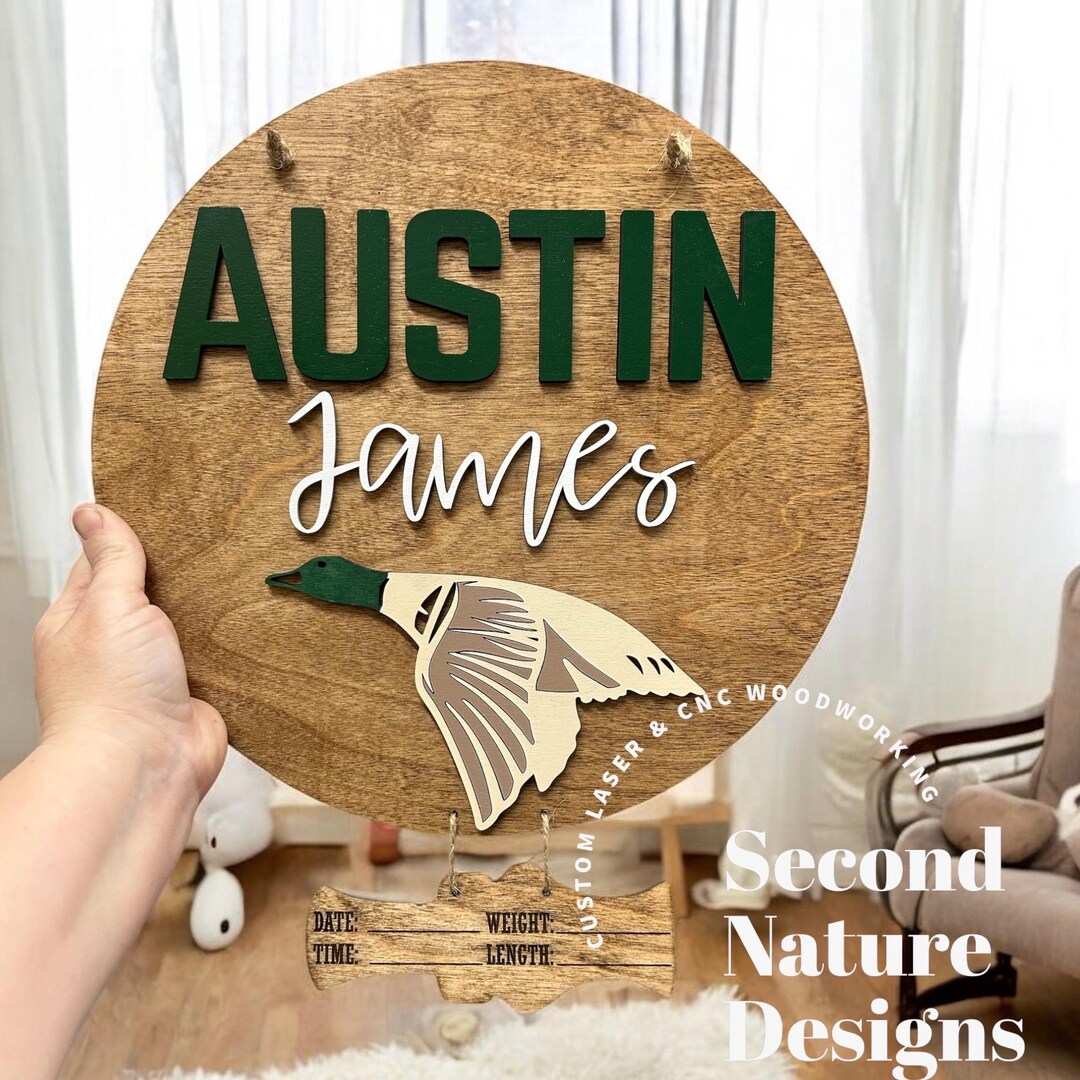 Baby Birth Stats Sign / Duck Hunting Door Hanger / Wood Round Hospital ...