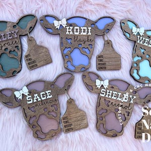 Baby Girl Cow Birth Stats Sign / Nursery Announcement / Cattle Tag ...