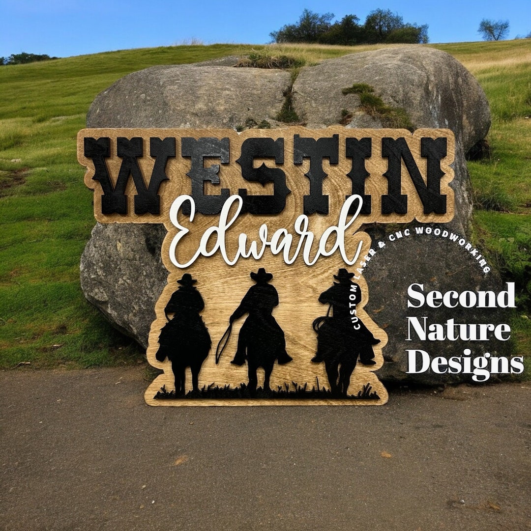 Cowboy Horse Baby Name Sign / Western Boy Nursery Door Hanger / Wood ...