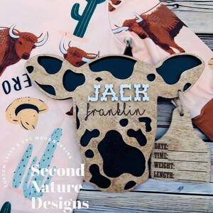 Baby Boy Cow Birth Stats Sign / Nursery Announcement / Cattle Tag ...