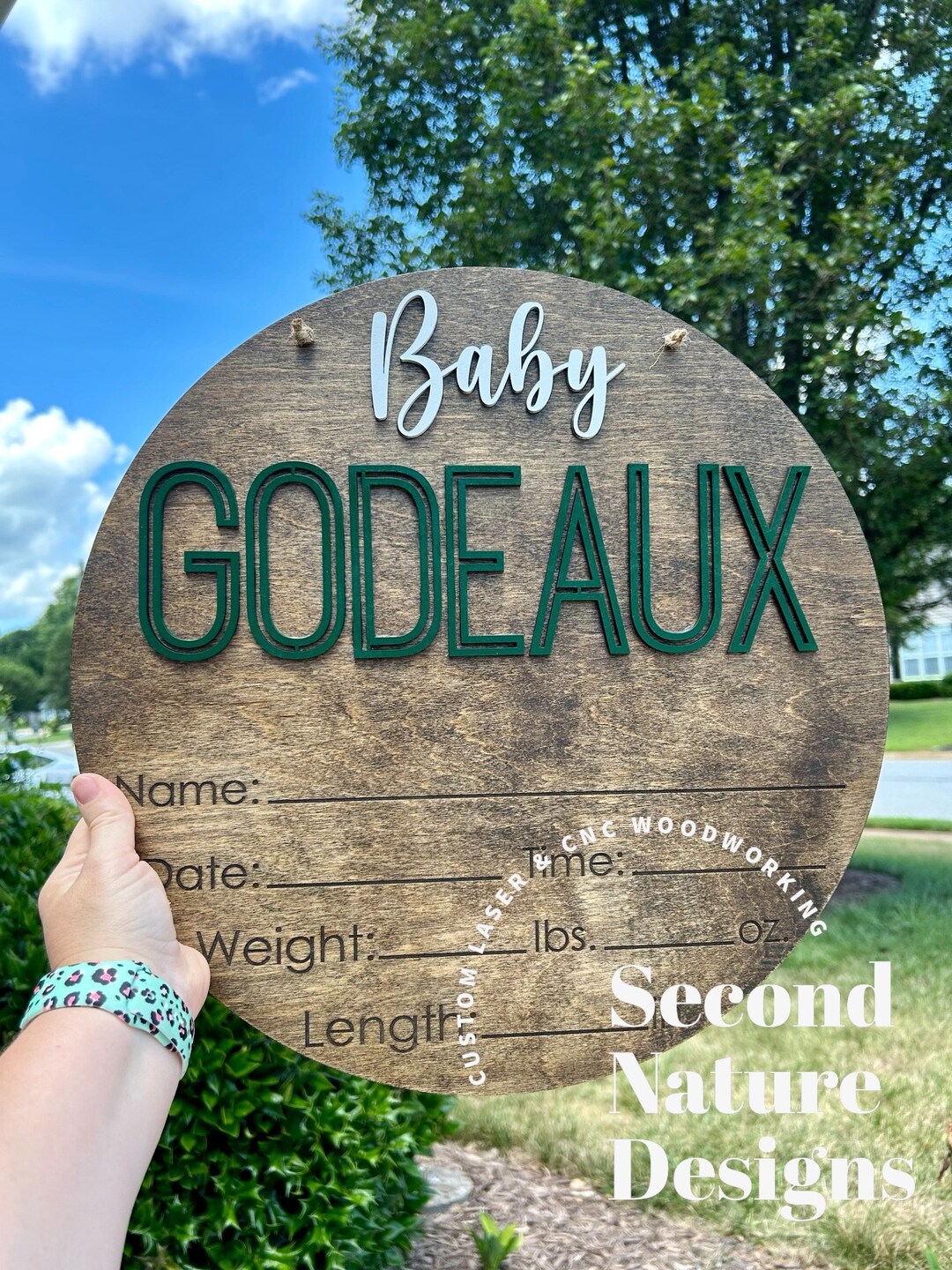 3D Baby Birth Stats Sign / Boho Door Hanger / Wood Round Hospital ...