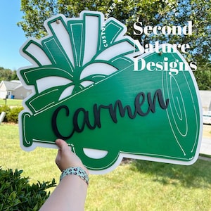 Personalized Megaphone / Cheerleader Sign /cheer Pompoms Door Hanger ...
