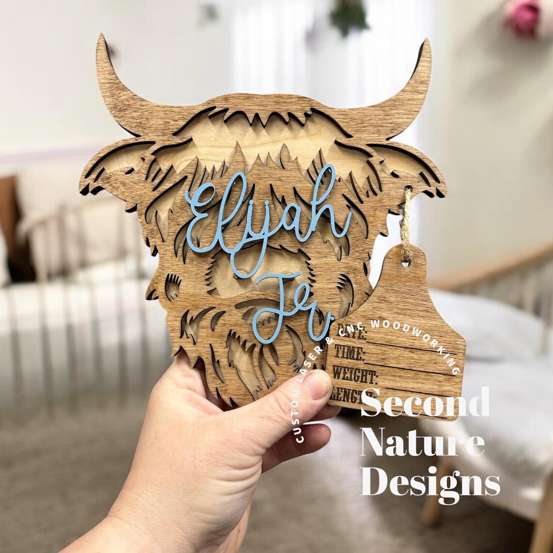 Baby Boy Highland Cow Birth Stats Sign / Nursery Announcement / Cattle ...