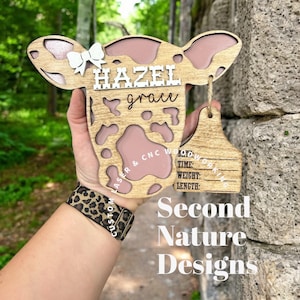 Baby Girl Cow Birth Stats Sign / Nursery Announcement / Cattle Tag ...