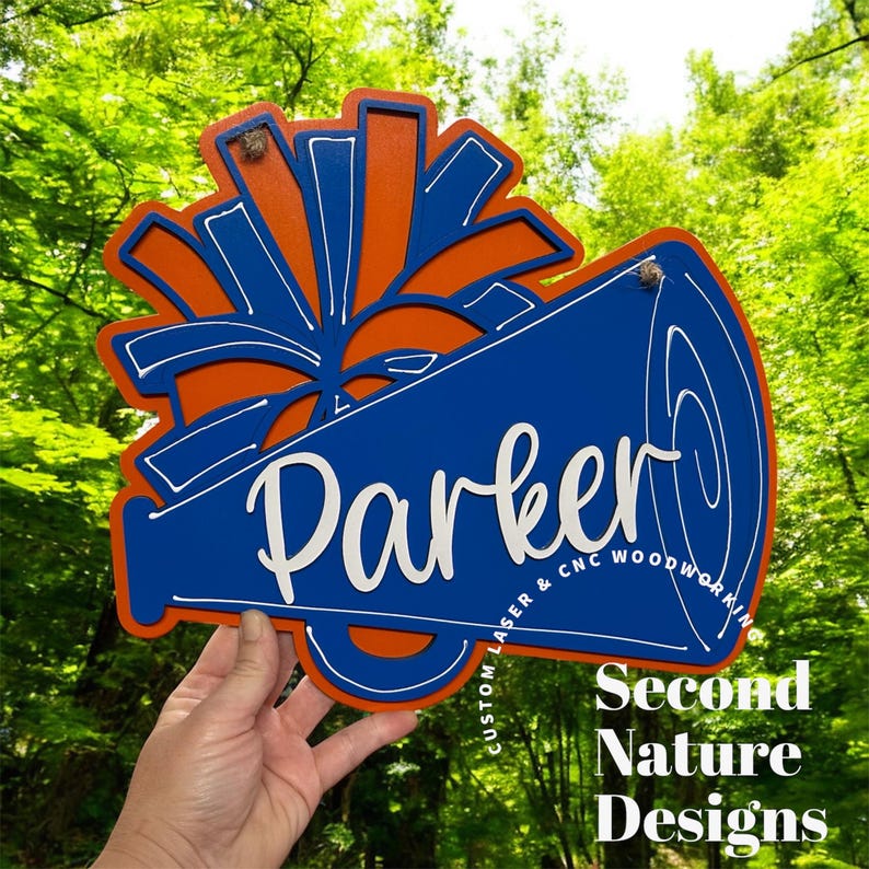Personalized Megaphone / Cheerleader Sign /cheer Pompoms Door Hanger ...