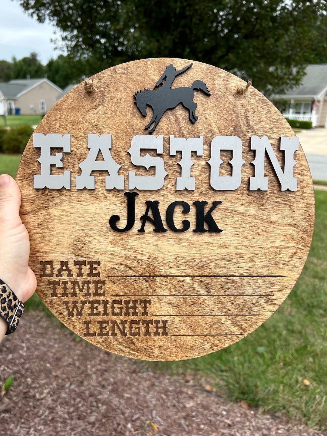 Baby Birth Stats Sign / Bucking Bronco Western Door Hanger / Wood ...