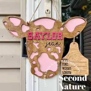 Baby Boy Cow Birth Stats Sign / Nursery Announcement / Cattle Tag ...