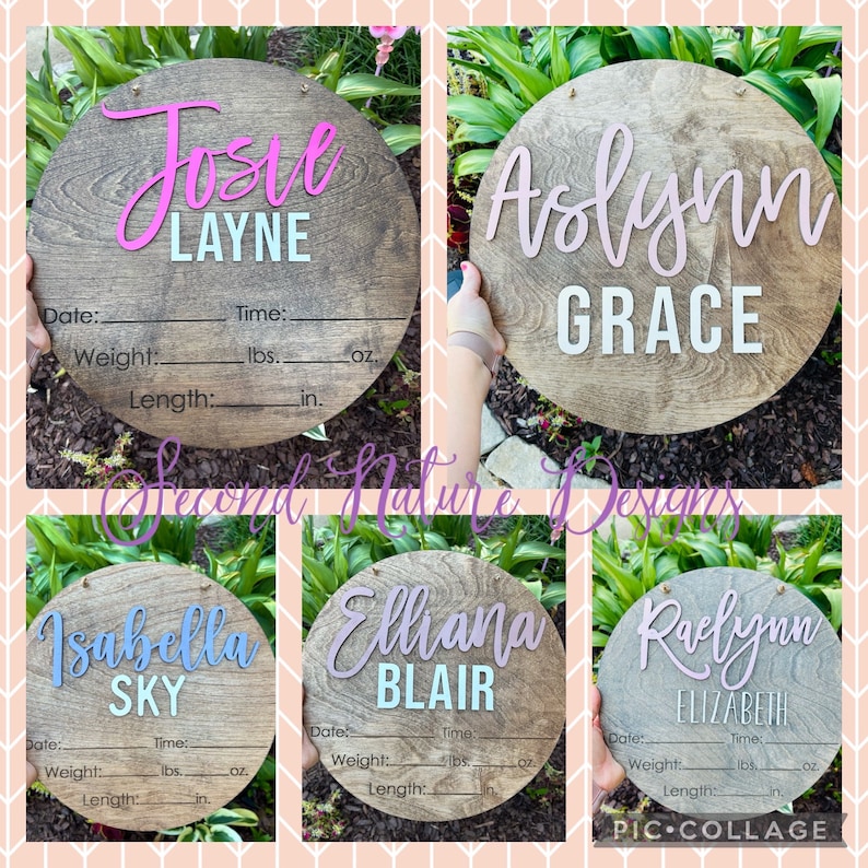 3D Baby Birth Stats Sign / Boho Door Hanger / Wood Round Hospital ...