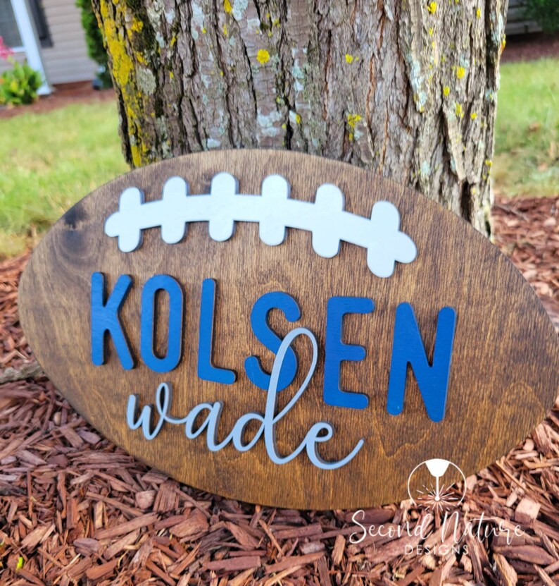 Football Baby Name Sign / Football Boy Nursery Door Hanger / Wood ...