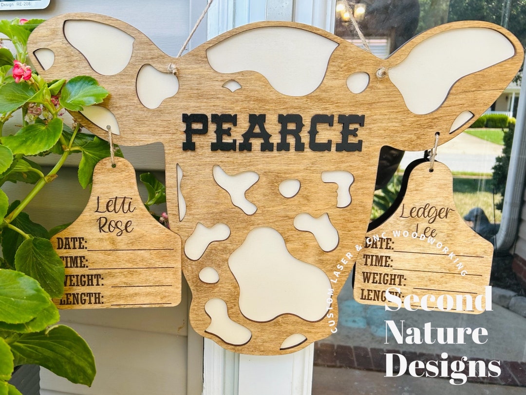 Twin Baby Cow Birth Stats Sign / Nursery Announcement / Cattle Tag ...