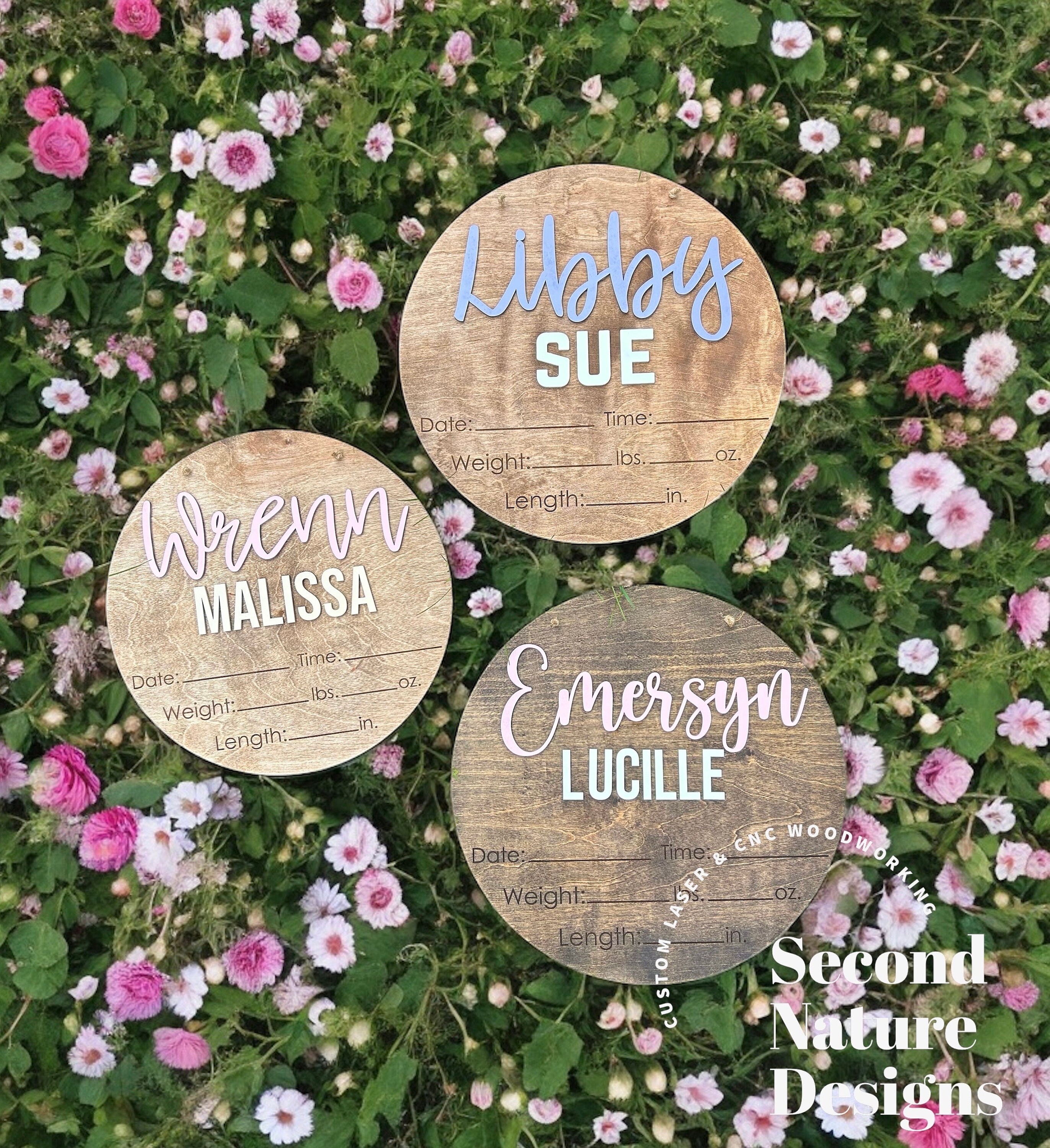 3D Baby Birth Stats Sign / Boho Door Hanger / Wood Round Hospital ...