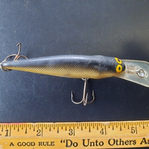 1980s Wooden Deep Diving Bass Lure: Reflective Natural Golden Shad ...