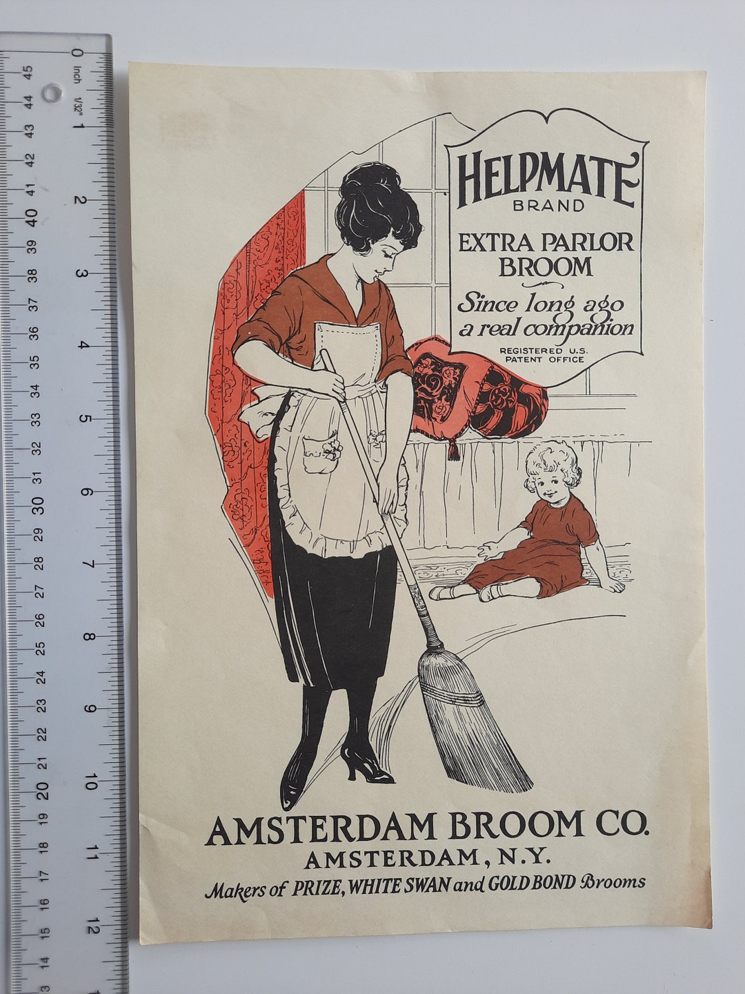 Original 1930s Paper Advertisement Crate or Box Label: Amsterdam Broom ...