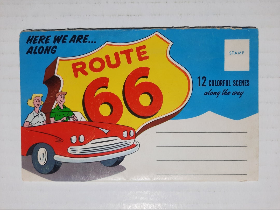 1960s Folder, Folding Postcard: 12 Views of U.S. Highway Route 66, Here ...