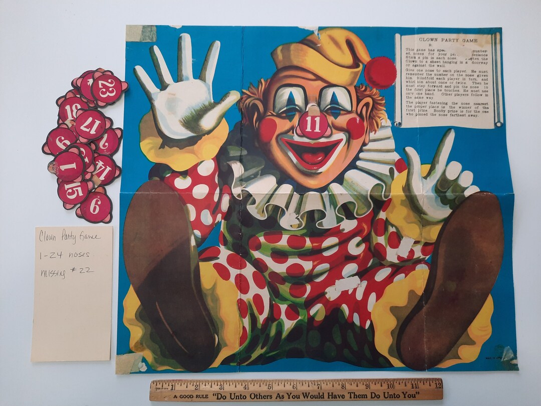 1940s Original Colorful Clown Party Game: Pin a Number Onto Clown's ...