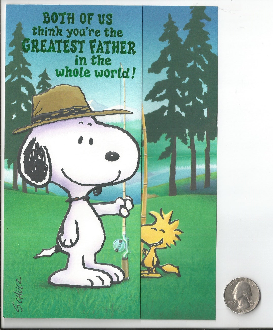1990s Hallmark Large Father's Day Card: Snoopy Fishing, Peanuts Cartoon ...