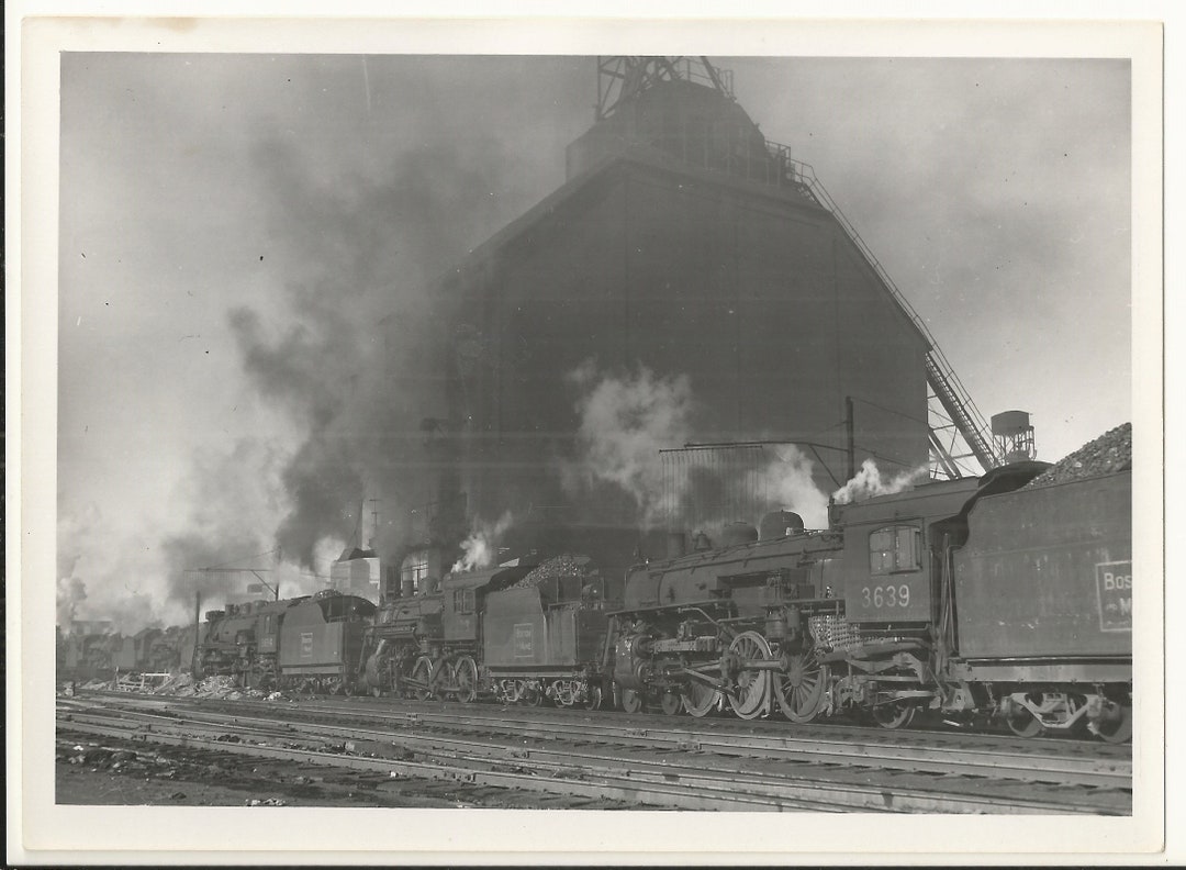 Rare 1955 B/W Real Photograph Photo: View of Multiple Boston and Maine ...
