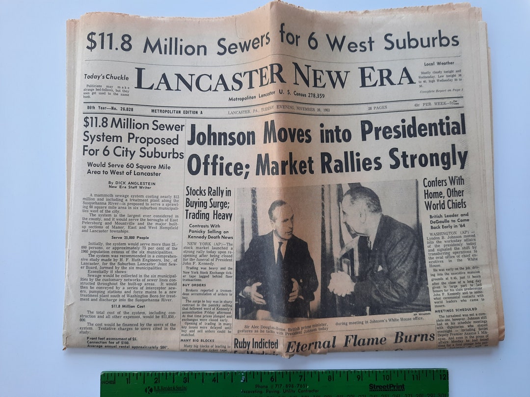 Vintage Newspaper: JFK Assassination "johnson Moves Into Presidential ...