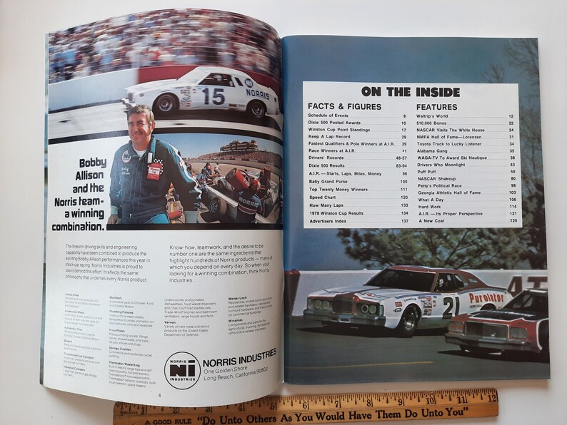 1978 Authentic Official Dixie 500 Winston Cup Racing Program, Atlanta ...