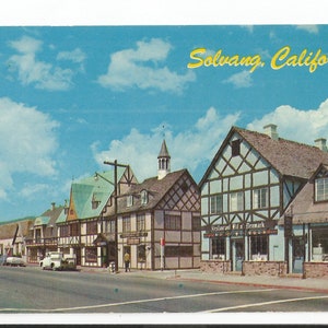 1960s Chrome Postcard- View of Business & Shopping District, Solvang ...