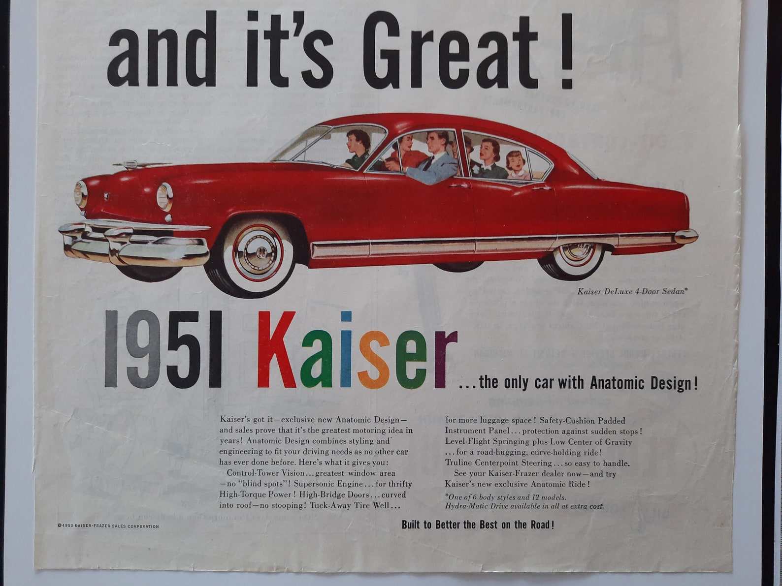 Original 1950 Magazine Ad, Advertisement 1951 Kaiser Automobile Deluxe ...