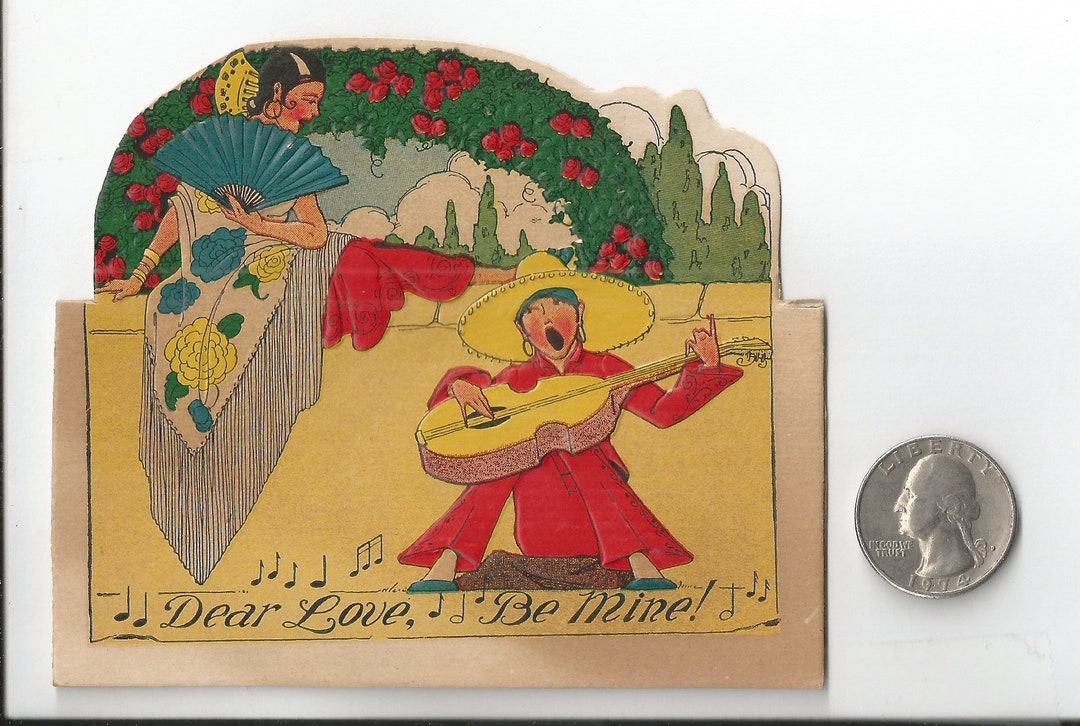1910s Die Cut Stand up Valentine: Spanish, Gypsy Young Couple, Man ...