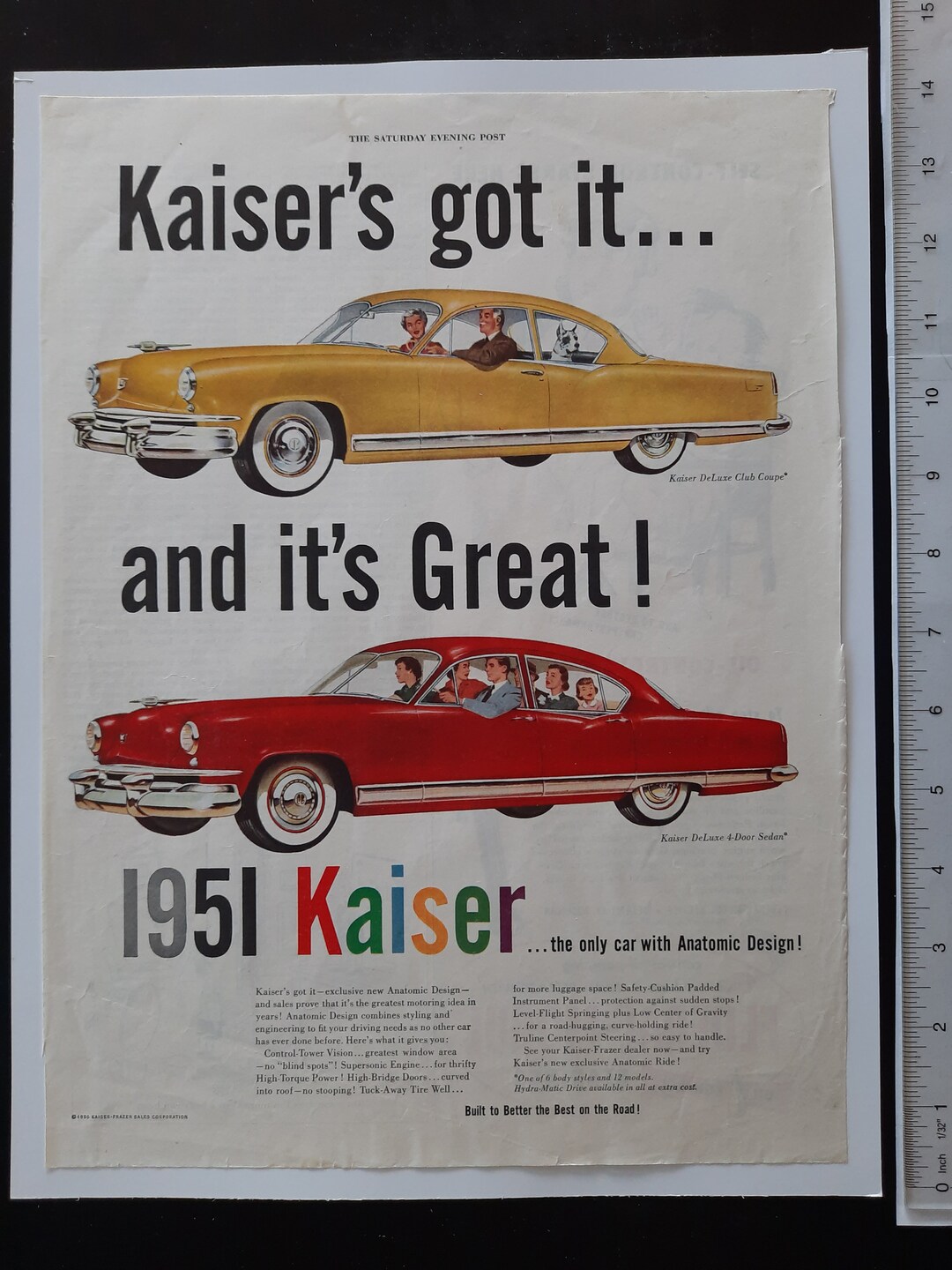 Original 1950 Magazine Ad, Advertisement 1951 Kaiser Automobile Deluxe ...