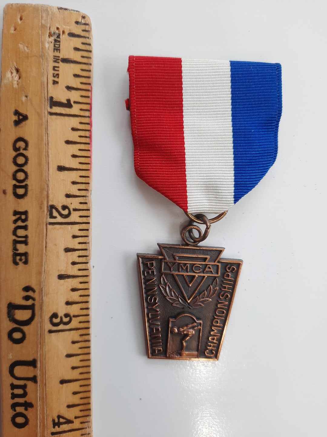Vintage Swimming Swimmer's Metal Medal Medallion Award Pin Back Ribbon ...