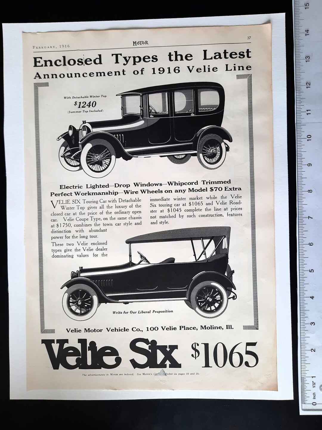 Original 1916 Magazine Ad, Automobile Advertisement, Velie Six, Velie ...