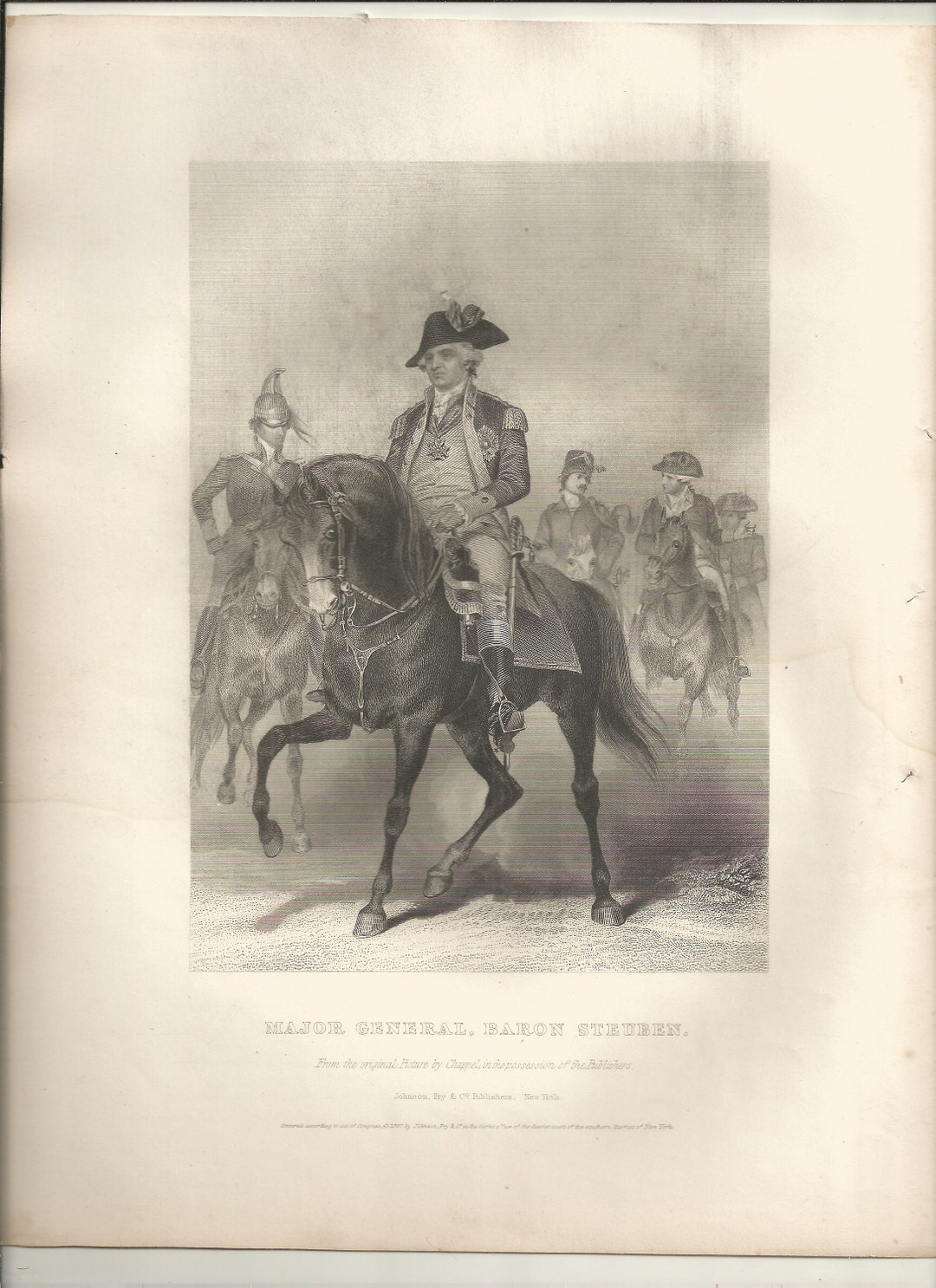 1857 Original Engraving: Portrait of Major General Baron Von Steuben ...