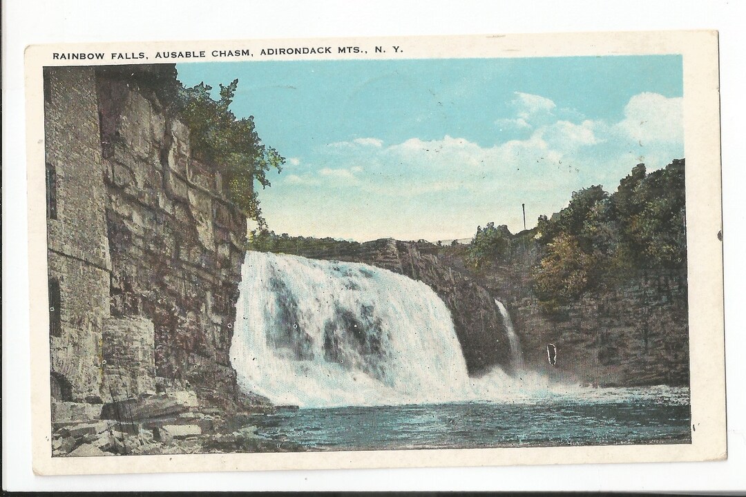 1930s WB Postcard View of Rainbow Falls, Ausable Chasm Near Keeseville ...