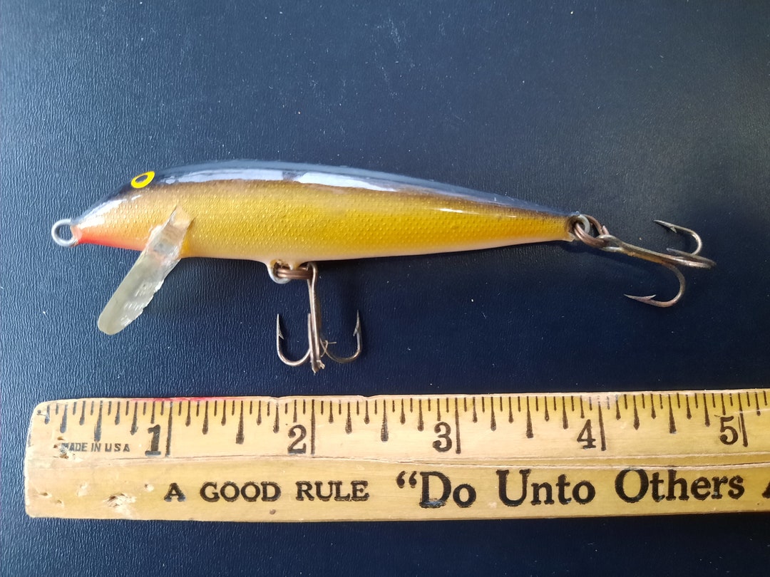 1980s Wooden Bass Lure: Rapala Floating , Reflective Golden Minnow ...