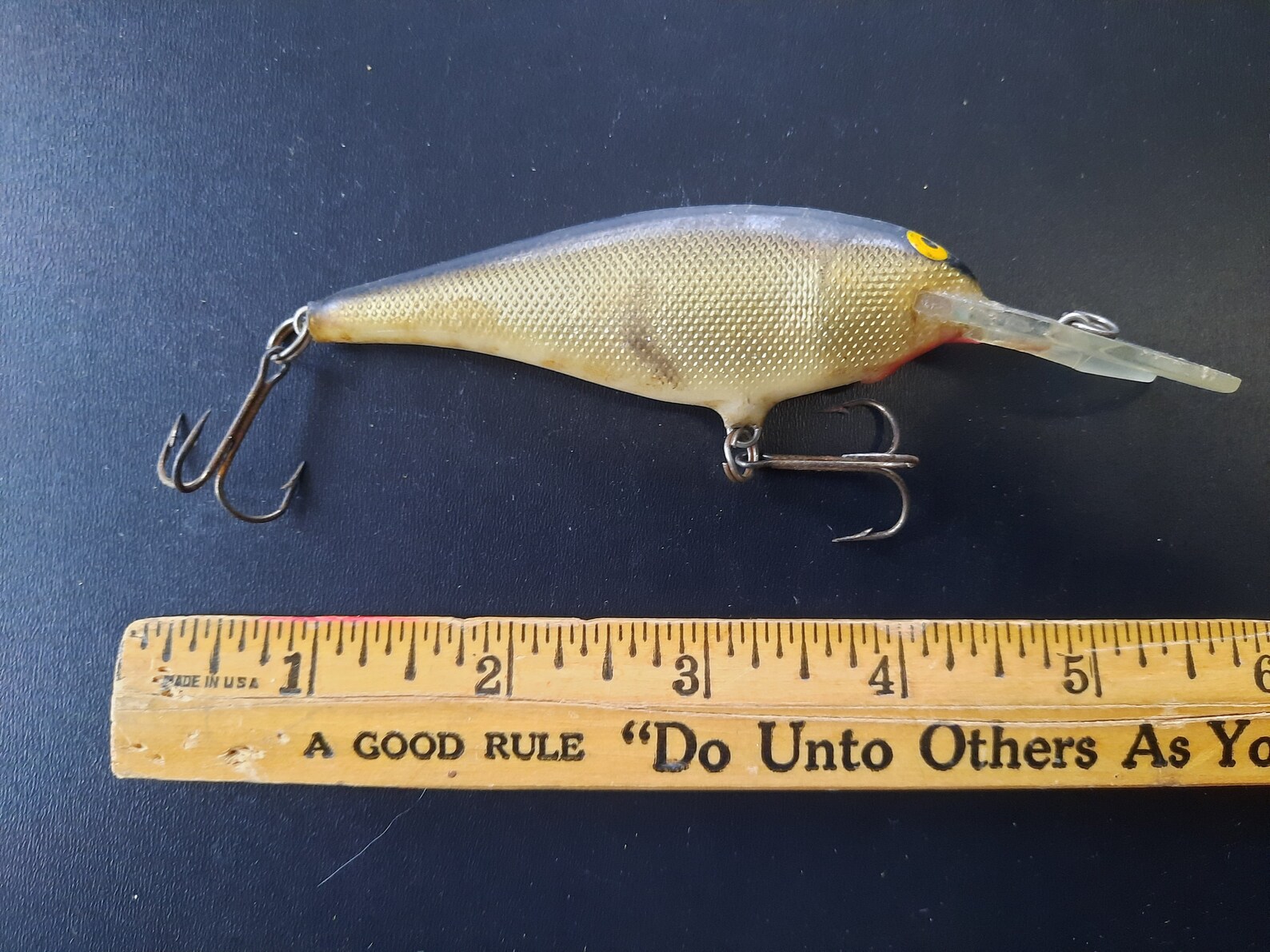 1980s Wooden Deep Diving Bass Lure: Reflective Natural Golden Shad ...