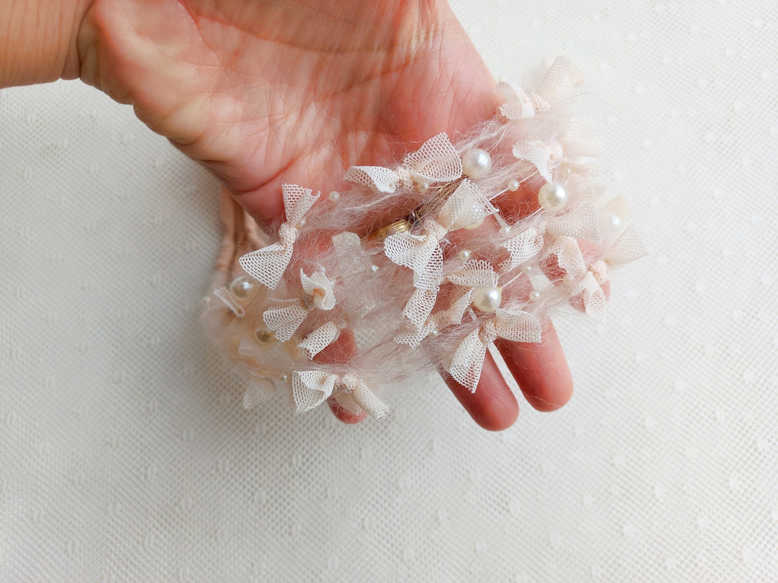 Delicate Pale Pink Bow Headband,neutral Tones Tieback,handmade Headband ...