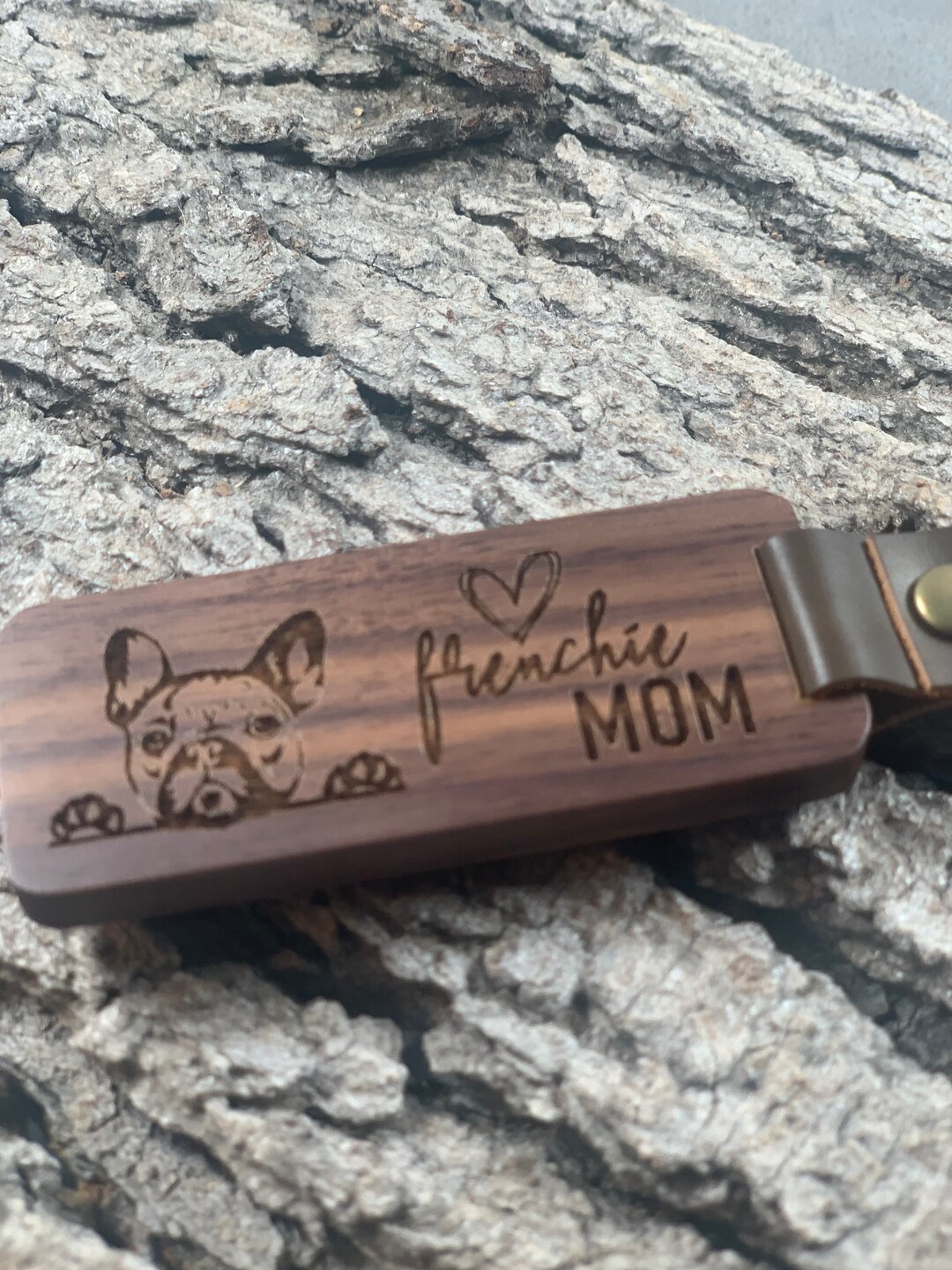 Frenchie Mom, French Bulldog Walnut Keychain, Brass Key Ring, Laser ...