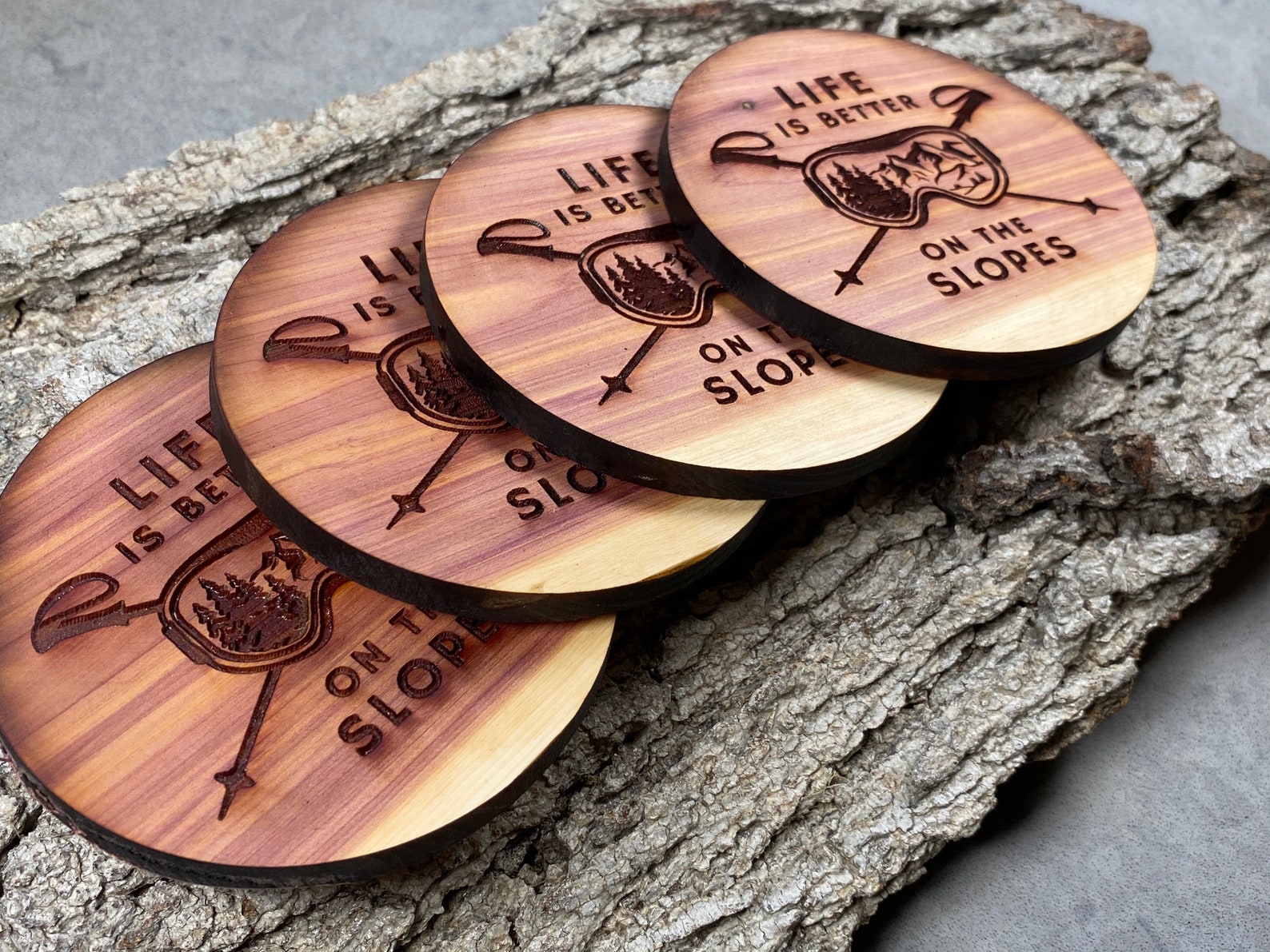 Life is Better on the Slopes - Aromatic Cedar Coaster Set - Etsy