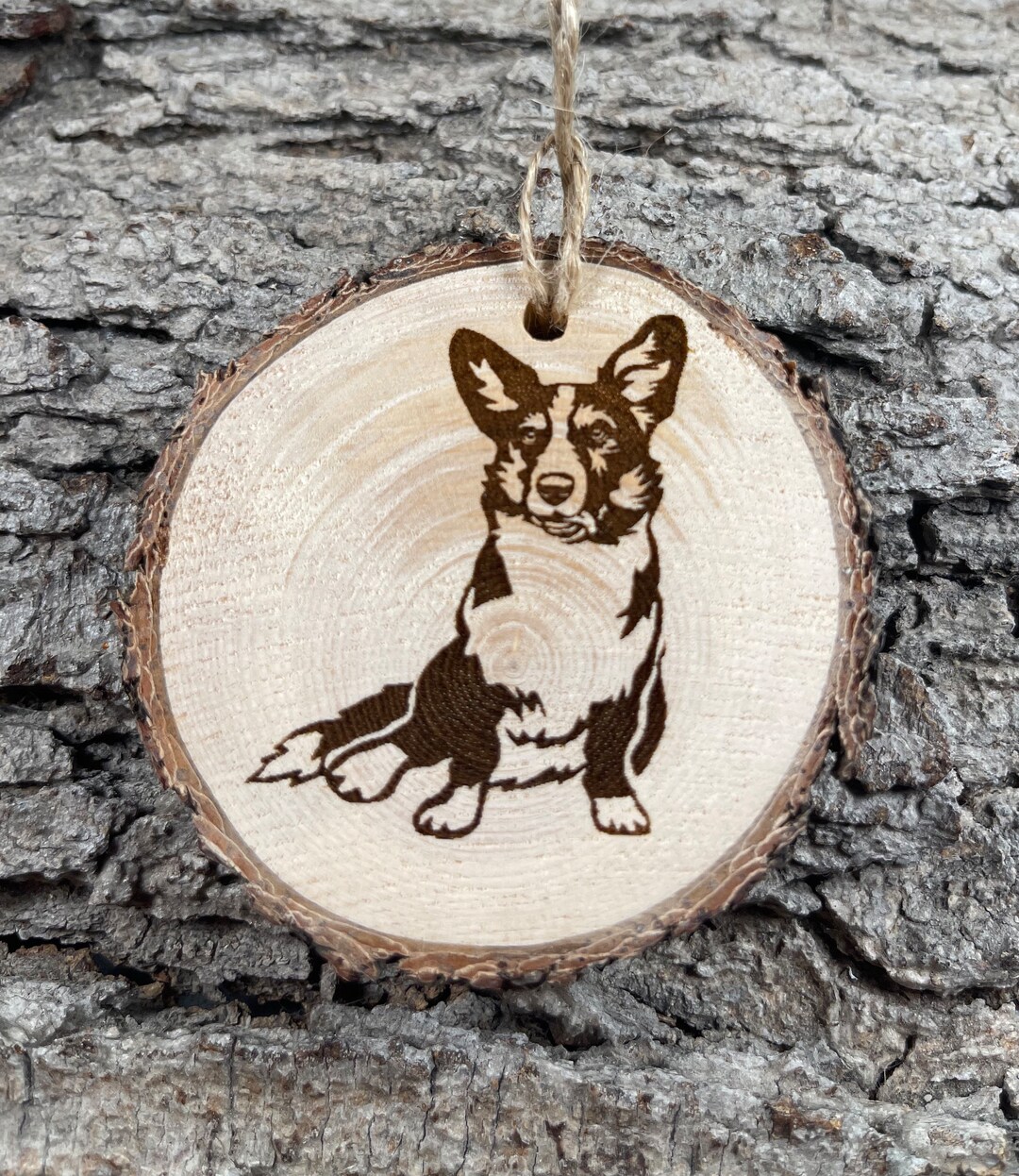 Laser Engraved Corgi Ornament: Rustic Piñon Wood - Etsy