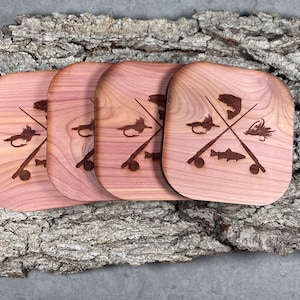 Fly Fishing- Cedar Coaster Set - Etsy