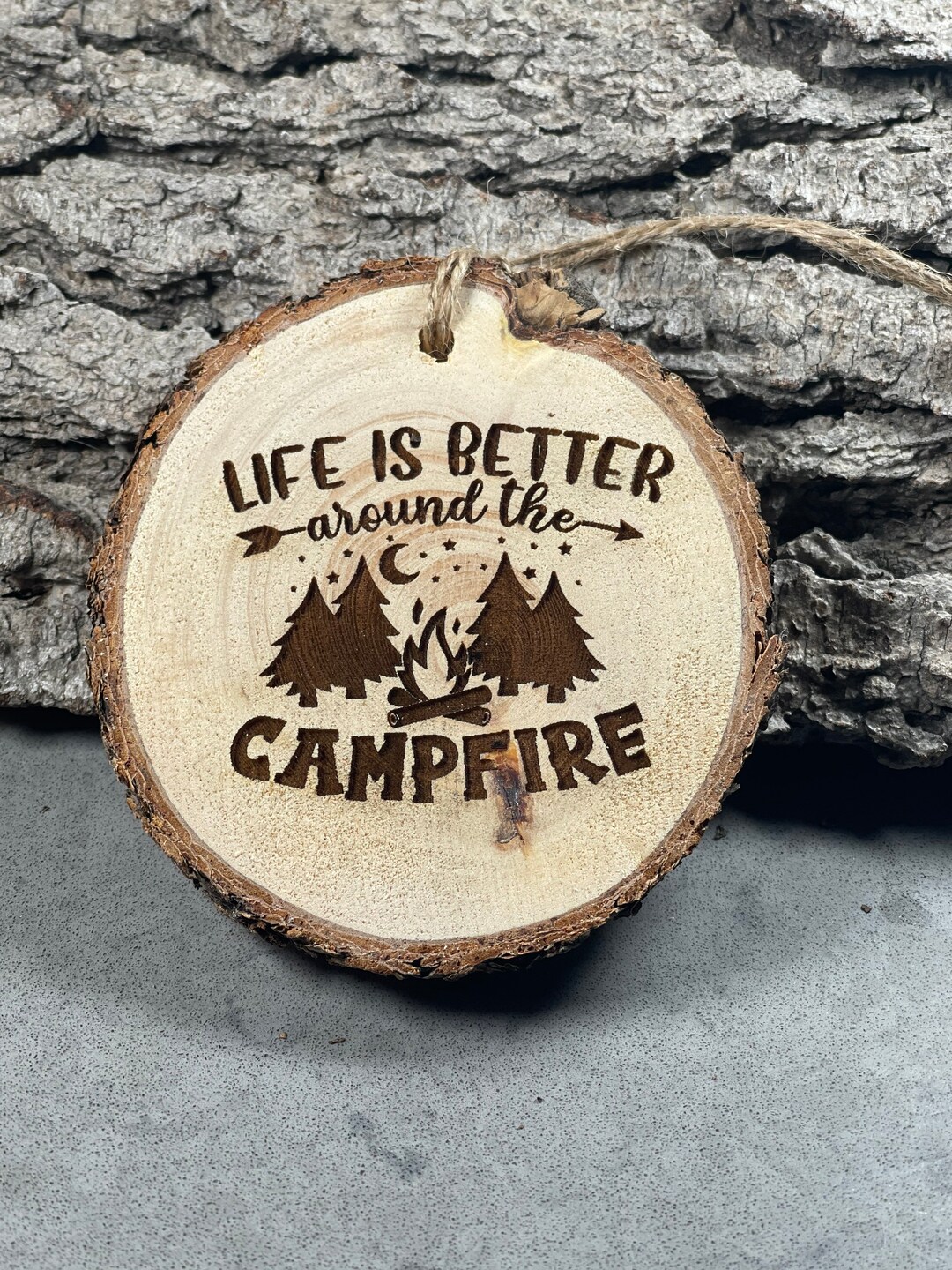 Campfire Ornament: Laser Engraved Piñon Wood, Rustic Cabin Decor - Etsy