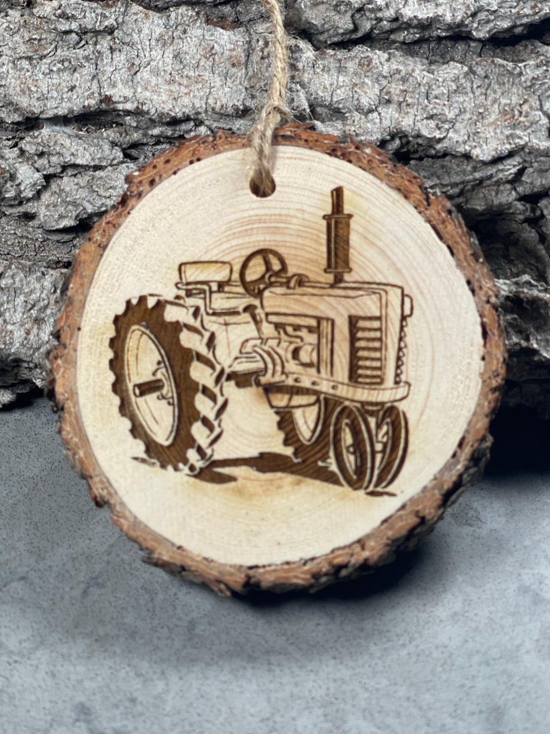 Laser Engraved Tractor Ornament: Rustic Piñon Wood - Etsy