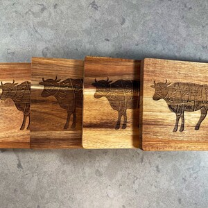 BBQ Pit Master, Beef, Butcher Design Coaster Set on Acacia Wood - Etsy
