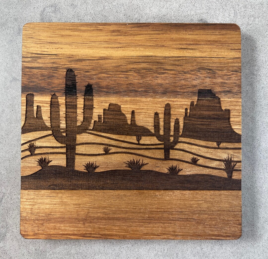 Southwest, Desert Design Coaster Set on Acacia Wood - Etsy