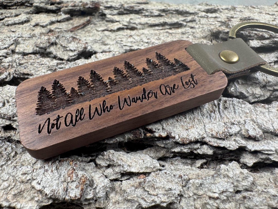Laser Engraved Walnut Keychain: Forest Design, Adventure Gift - Etsy