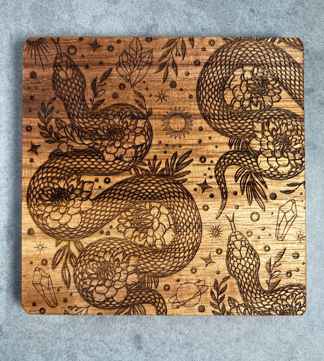 Mystical Celestial Snake Coaster Set on Acacia Wood - Etsy UK