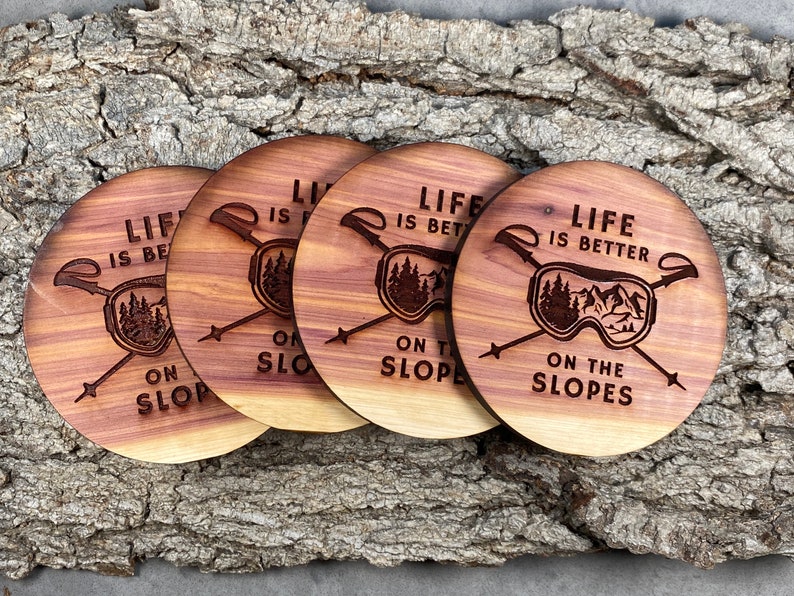 Life is Better on the Slopes - Aromatic Cedar Coaster Set - Etsy