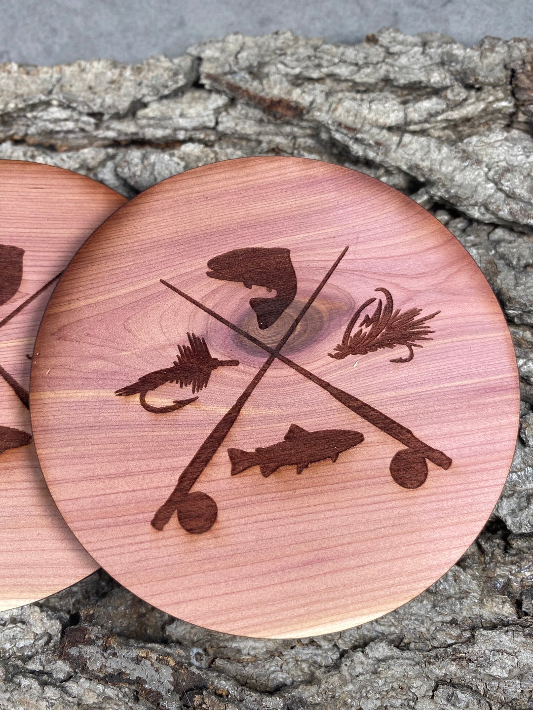 Fly Fishing- Cedar Coaster Set - Etsy