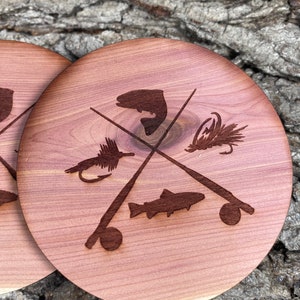 Fly Fishing- Cedar Coaster Set - Etsy