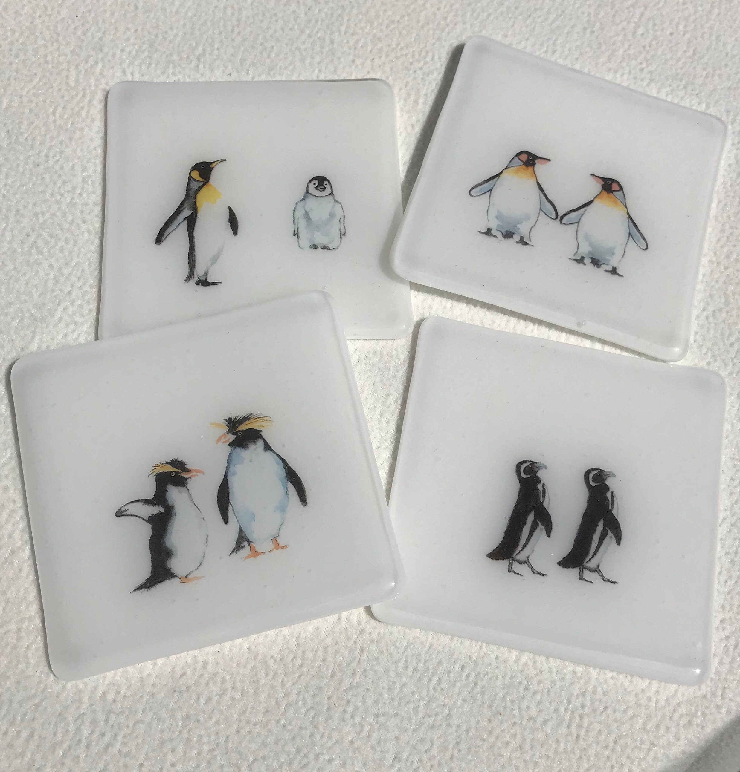 Penguin Fused Glass Coasters white glass coasters with penguin | Etsy