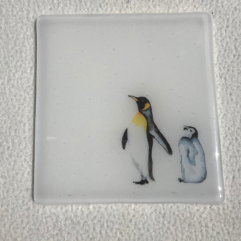 Penguin Fused Glass Coasters White Glass Coasters With Penguin Designs ...