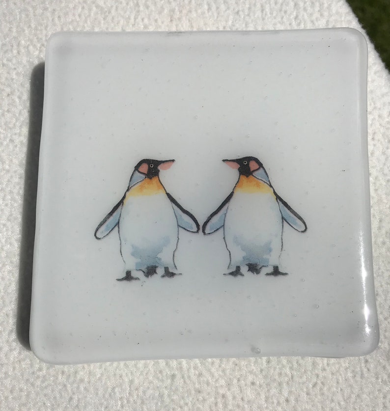 Penguin Fused Glass Coasters White Glass Coasters With Penguin Designs ...